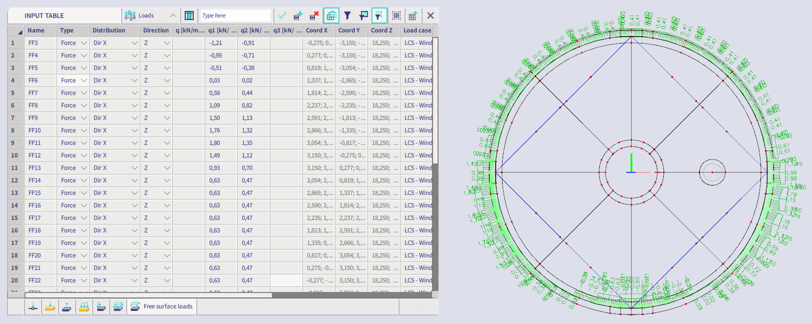 Input table wind load on circular cylinder